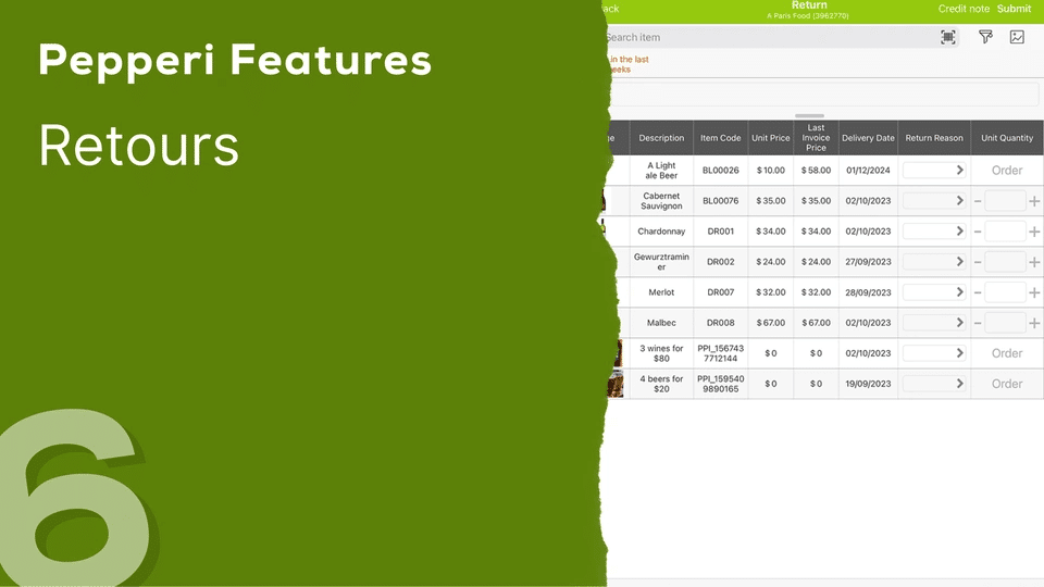 6 - Retours | Vidéos des fonctionnalités de Pepperi